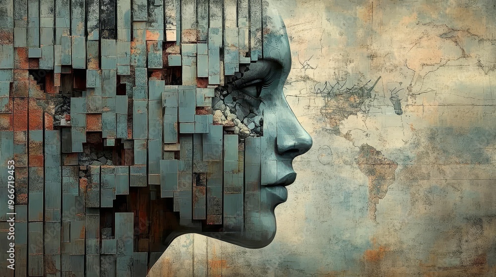 Fragmented faces represent psychological abnormalities and assessments ...