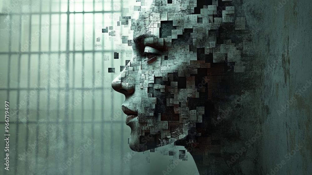 Fragmented faces represent psychological abnormalities and assessments ...