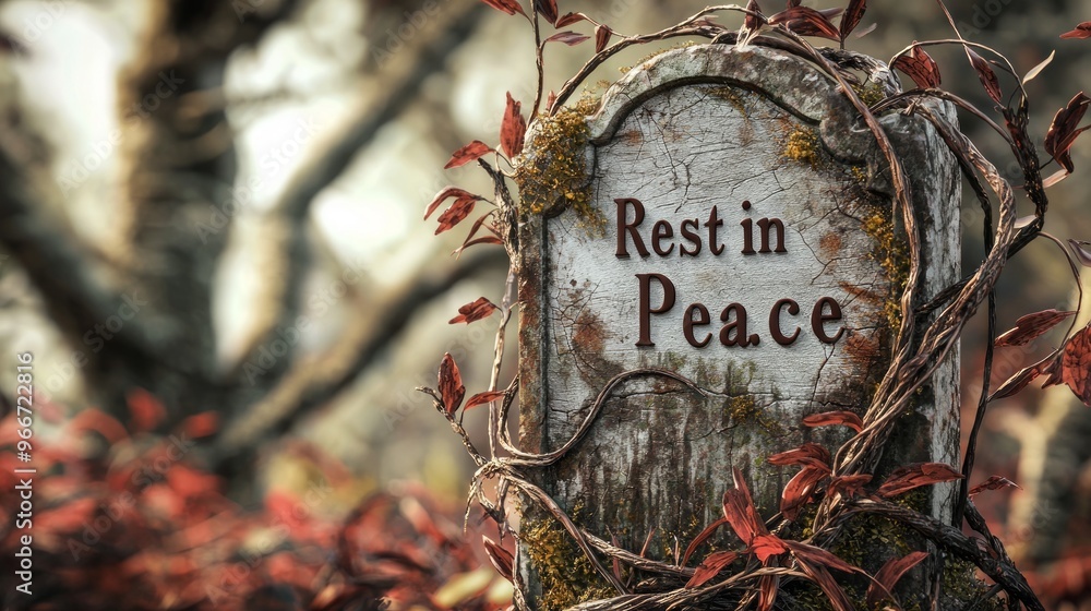 Rest In Peace Tombstone With Vines And Moss Stock Illustration | Adobe ...