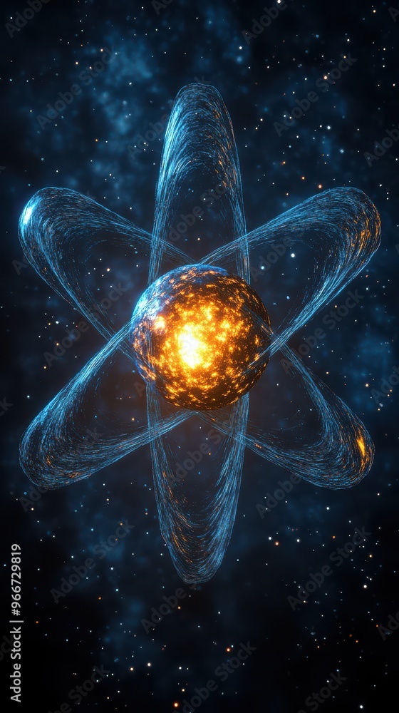 Glowing Atomic Structure with Electrons and Nucleus, Representing ...