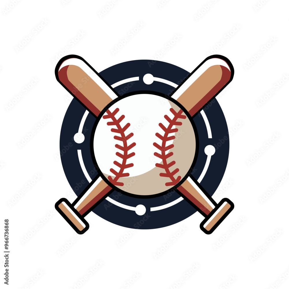 Vector Illustration of two crossed baseball bats behind a baseball ...