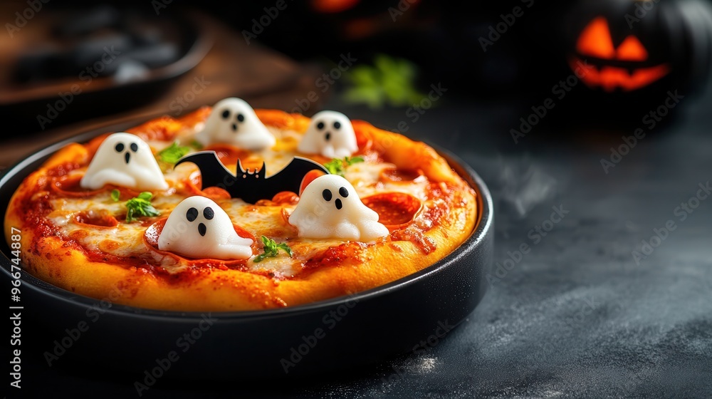 Creepy Halloween Pizza with Mozzarella Ghosts and Bat Pepperoni in ...