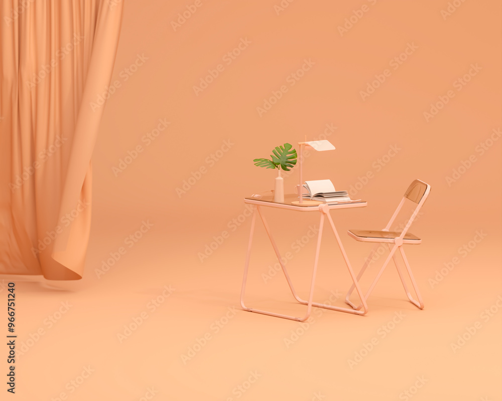 Peach fuzz monochrome minimal office table desk. Minimal idea concept ...