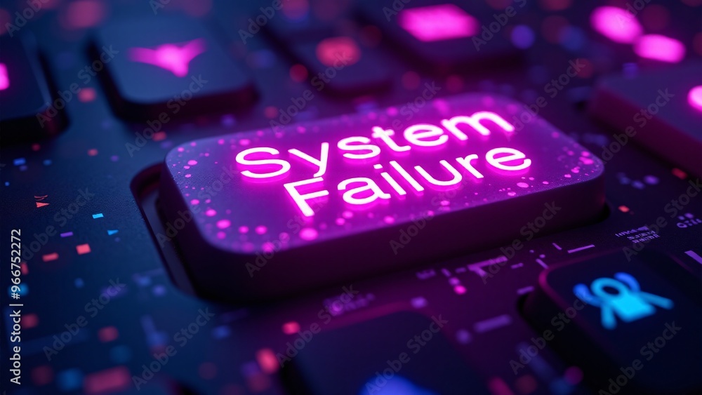 Neon pink "System Failure" buttons on dark tech-themed backgrounds with ...
