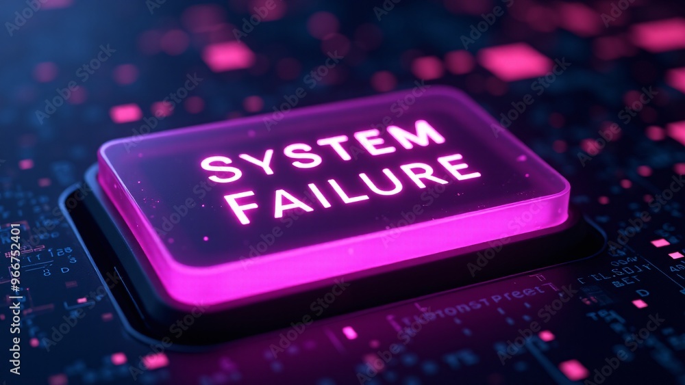 Neon pink "System Failure" buttons on dark tech-themed backgrounds with ...