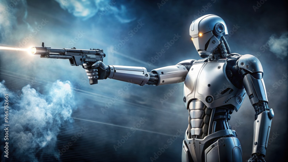 Human robot aiming a gun at an enemy , robot, human, weapon, aiming ...