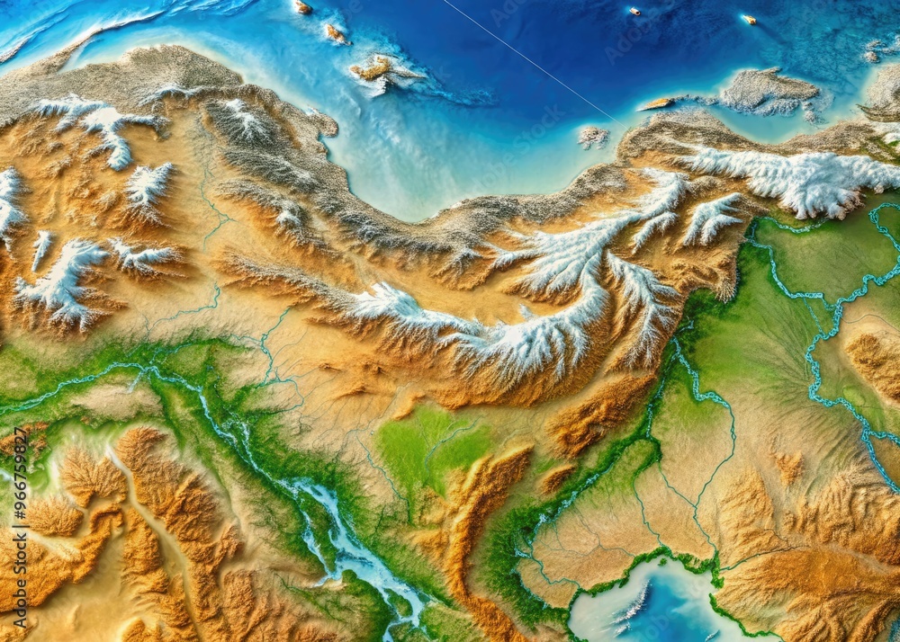 A detailed topographic map of Central Asia showcases the region's vast ...