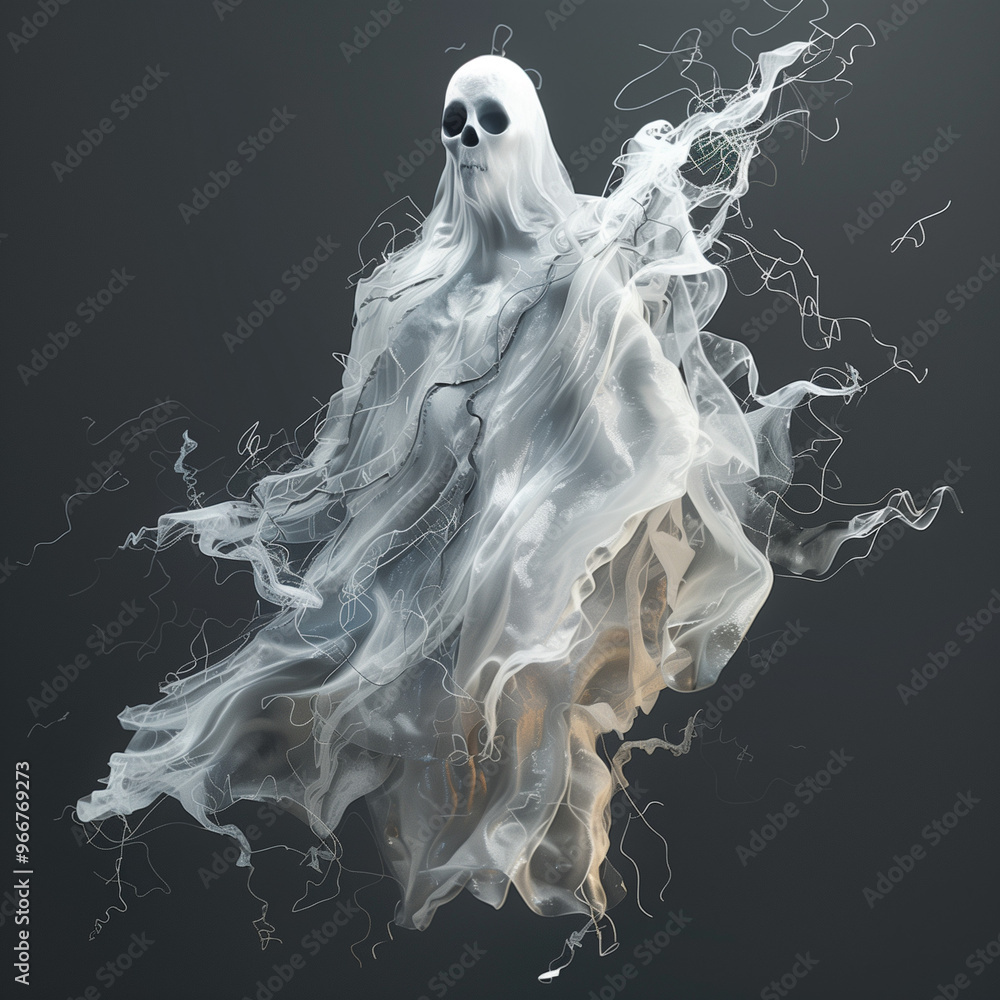 Ghostly Figure with Flowing Fabric and Energy in Dark Fantasy Art Stock ...
