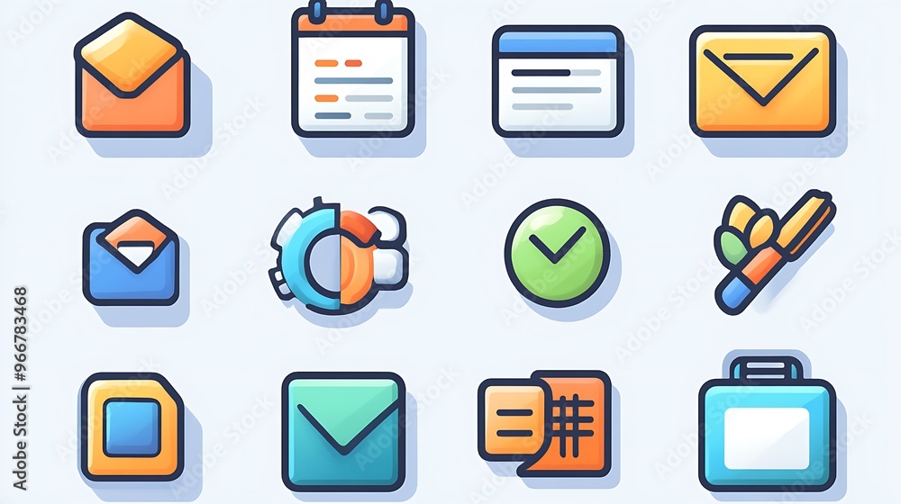 Minimalistic icon set for a productivity app, featuring icons for ...