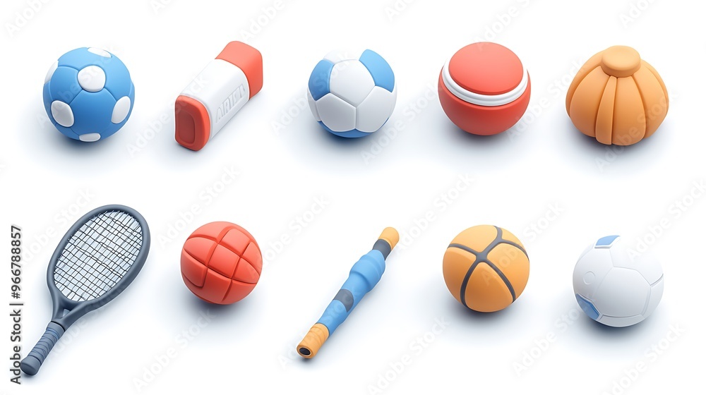 3D illustrated icon set for a sports app, featuring icons for different ...