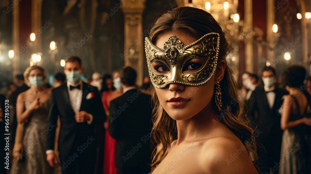 Elegant masked ball in an opulent ballroom during a festive evening ...