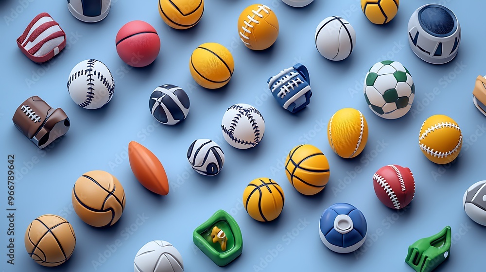 3D illustrated icon set for a sports app, featuring icons for different ...
