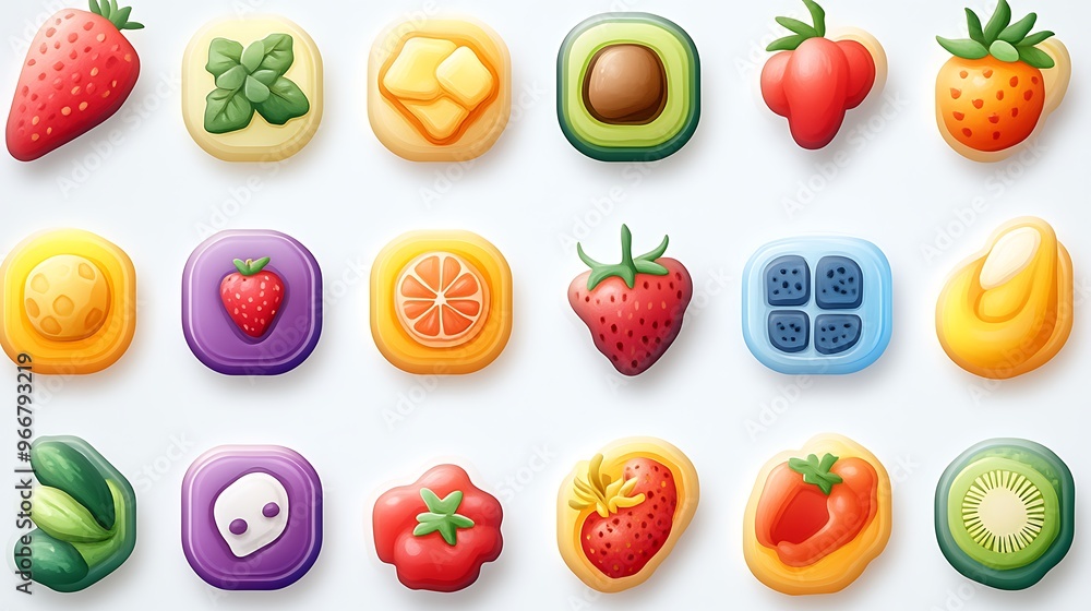 Colorful icon set for a food app, featuring icons for different types ...