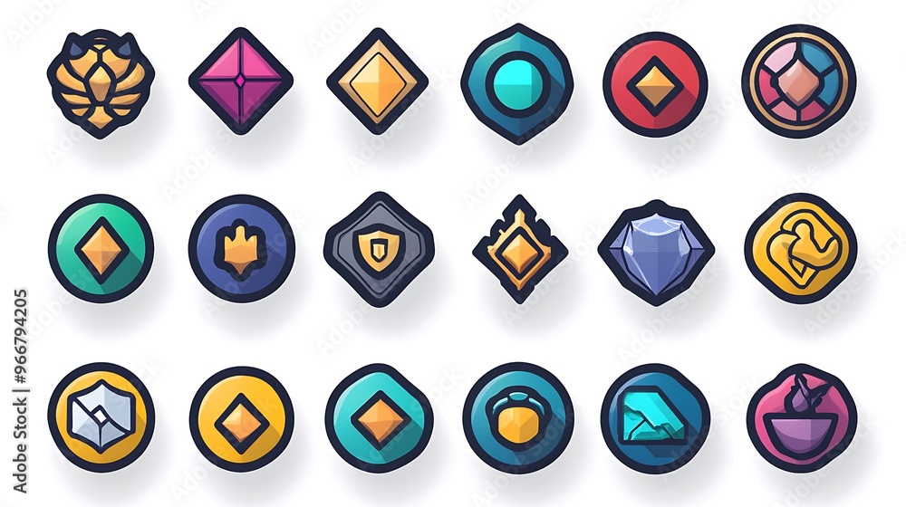 Flat vector icon set for a gaming app, featuring icons for different ...