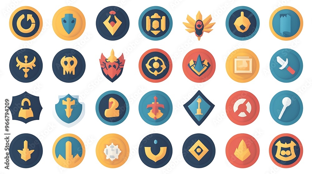 Flat vector icon set for a gaming app, featuring icons for different ...