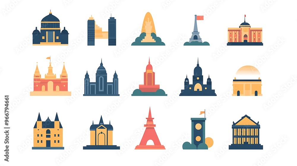 Flat vector icon set for a navigation app, featuring icons for ...