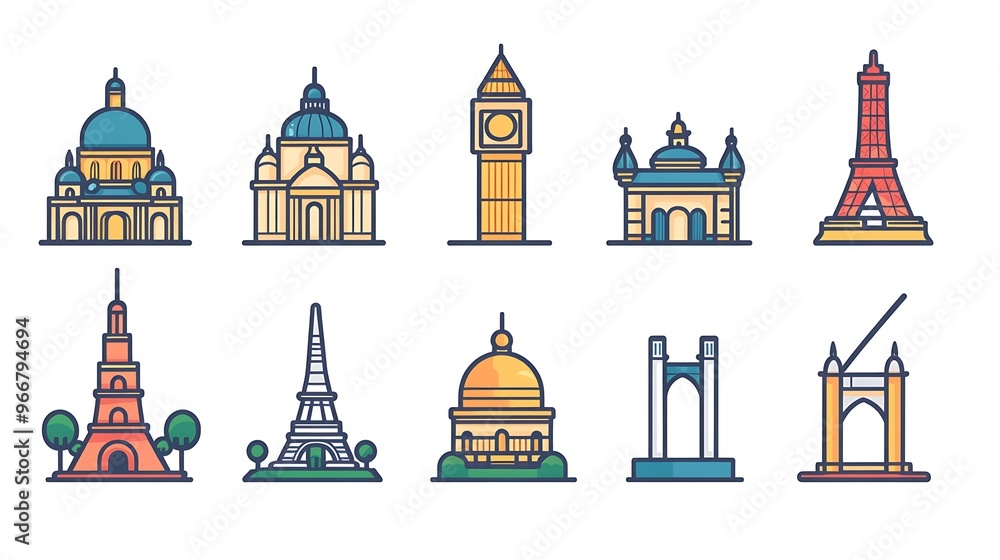 Flat vector icon set for a navigation app, featuring icons for ...