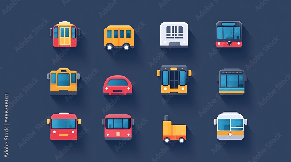 Flat vector icon set for a transportation app, featuring icons for ...