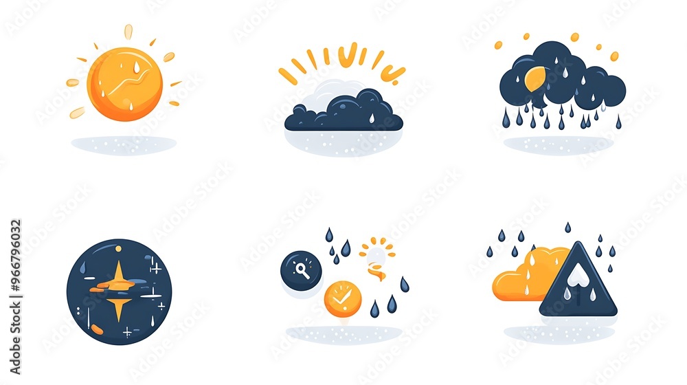 Flat vector icon set for a weather app, featuring icons for different ...