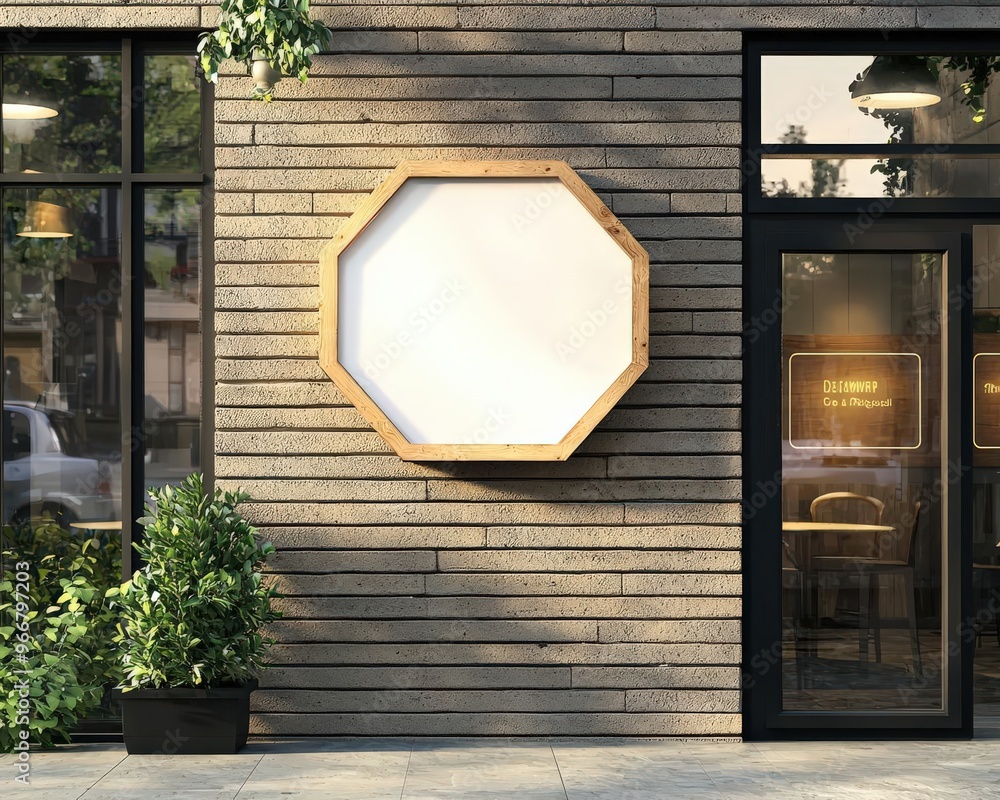 Blank hexagon store signage design mockup isolated, wood badge clear ...