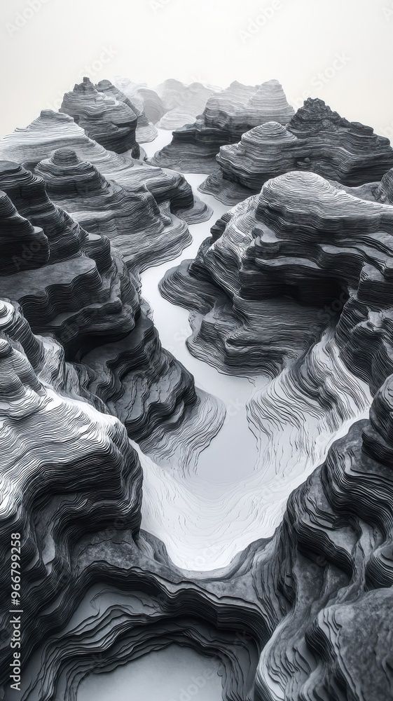 Barren land depicted in paper art style, showcasing layered cut-outs to ...