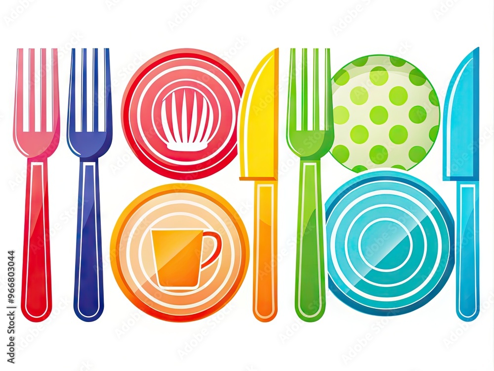 Colorful illustrations of common dishwasher safe symbols, including ...
