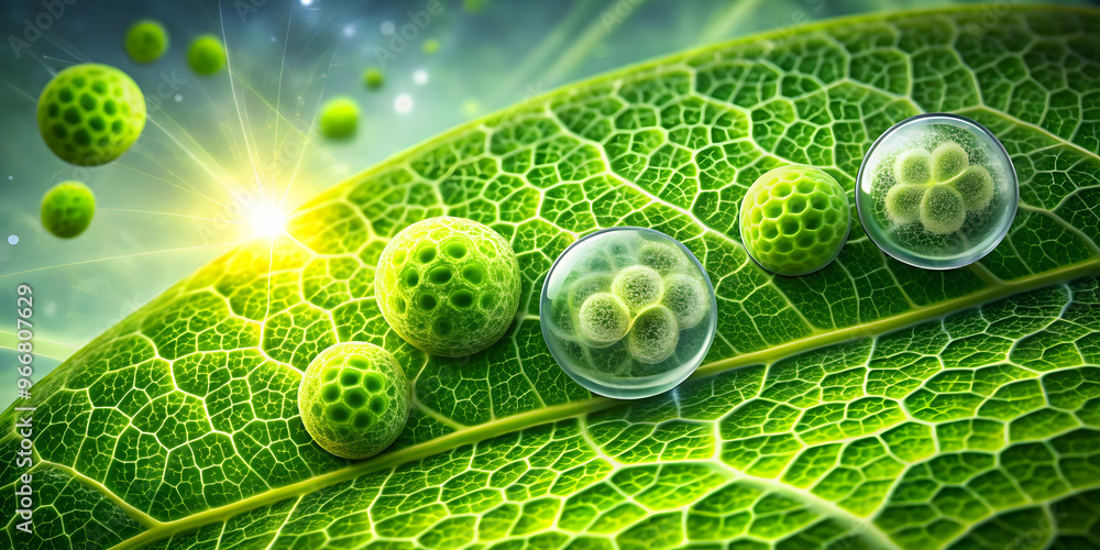 Cellular Genesis on a Verdant Canvas: Microscopic view of vibrant green ...