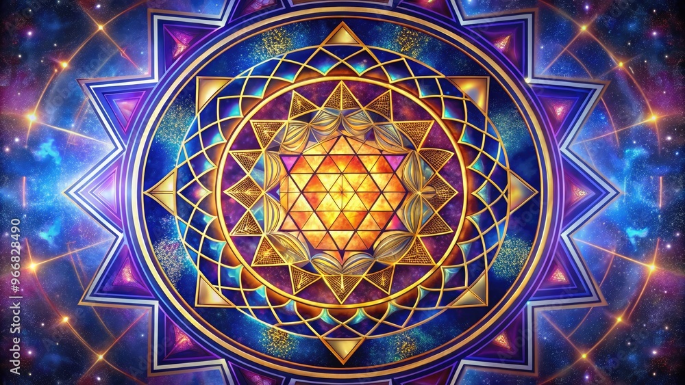 Intricately drawn sacred Hindu symbol Sri Yantra, also known as Yantra ...