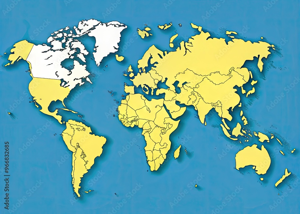 Malaysia highlighted in bright yellow with faint outline of neighboring ...