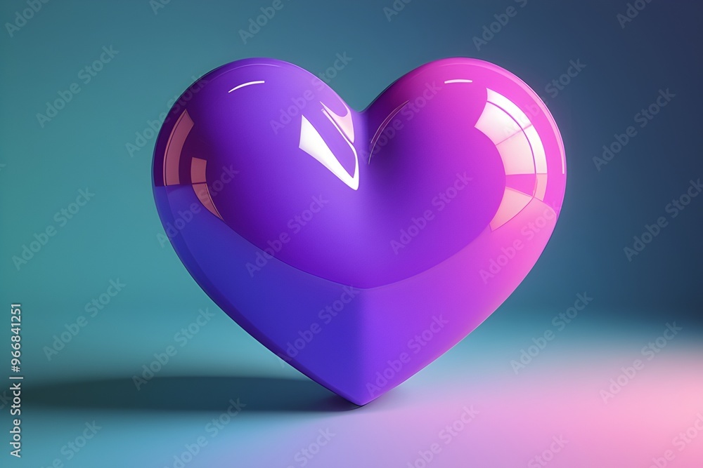 Glossy, 3D heart shape with a smooth gradient from deep purple to ...