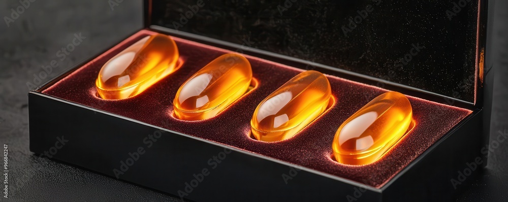 Elegant gel capsules in a custom, premium box packaging, lined with ...