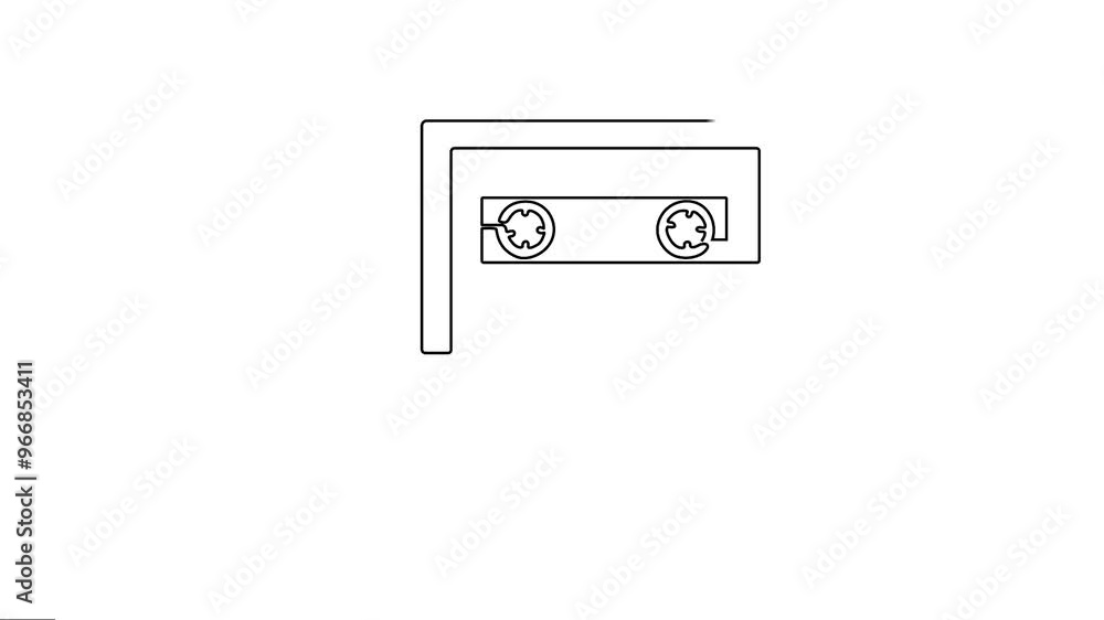 Animated continuous single-line drawing of Old cassette player, line ...