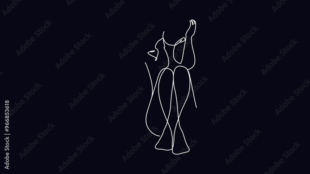 Animated continuous single-line drawing of woman's body sitting pose ...