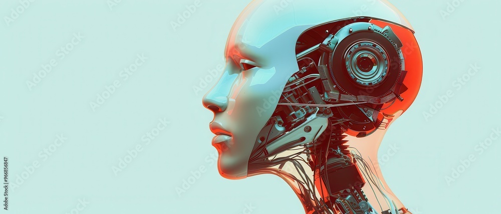 Cyborg Elegance, a modern depiction of a woman's head adorned with a ...