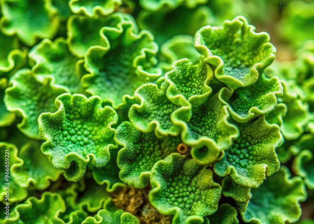 Vibrant green lichen thallus with intricate, delicate textures and ...