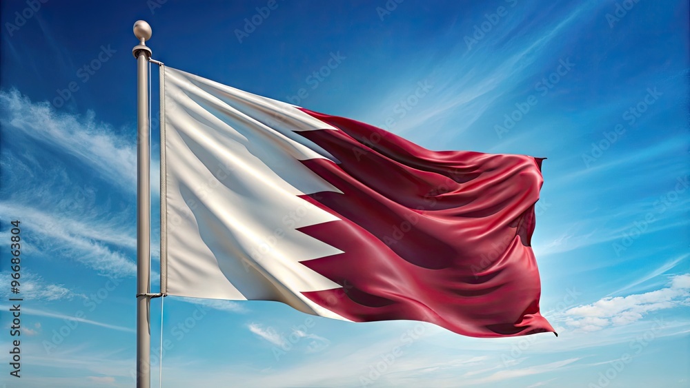 Vibrant red and white maroon flag of Qatar waving proudly in the wind ...