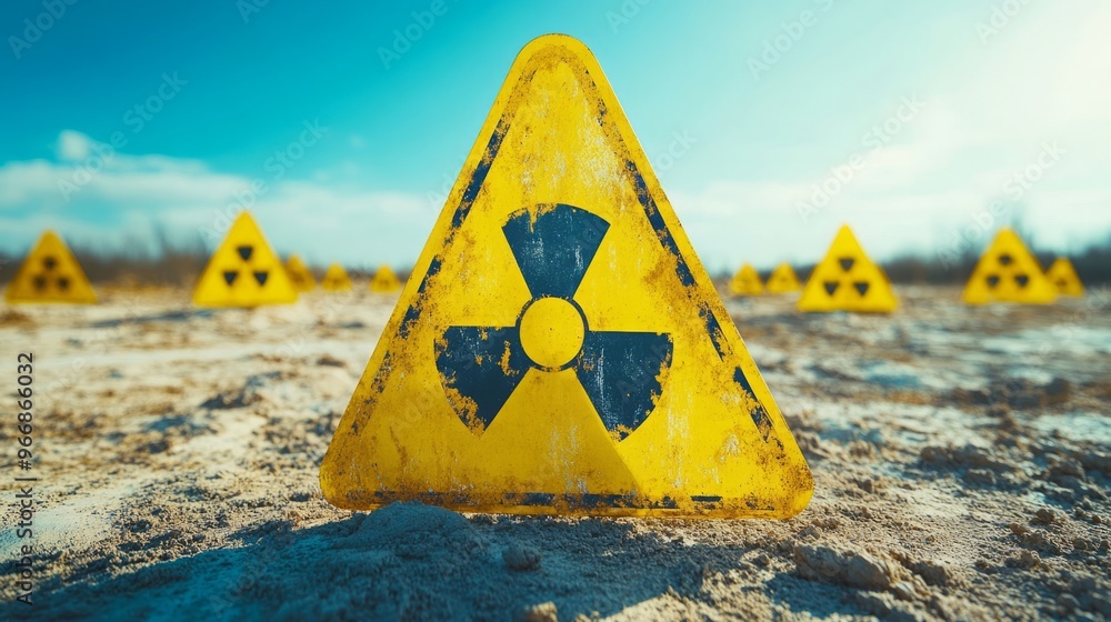 Vector Design of Radioactive Warning Signs Scattered Across a Barren ...