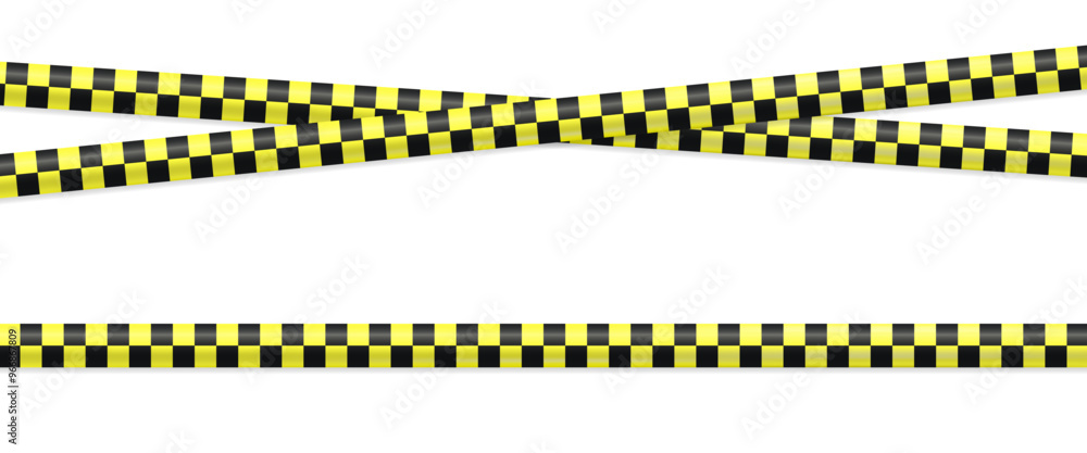 Realistic Warning tape with yellow and black rectangle. Warn stop ...