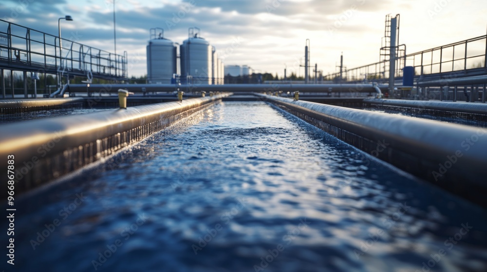 The wide-angle perspective reveals a large wastewater treatment ...