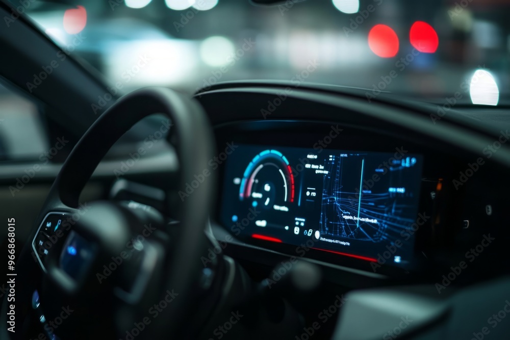 Detailed Image of a Car Dashboard Featuring an Installed Telematics ...
