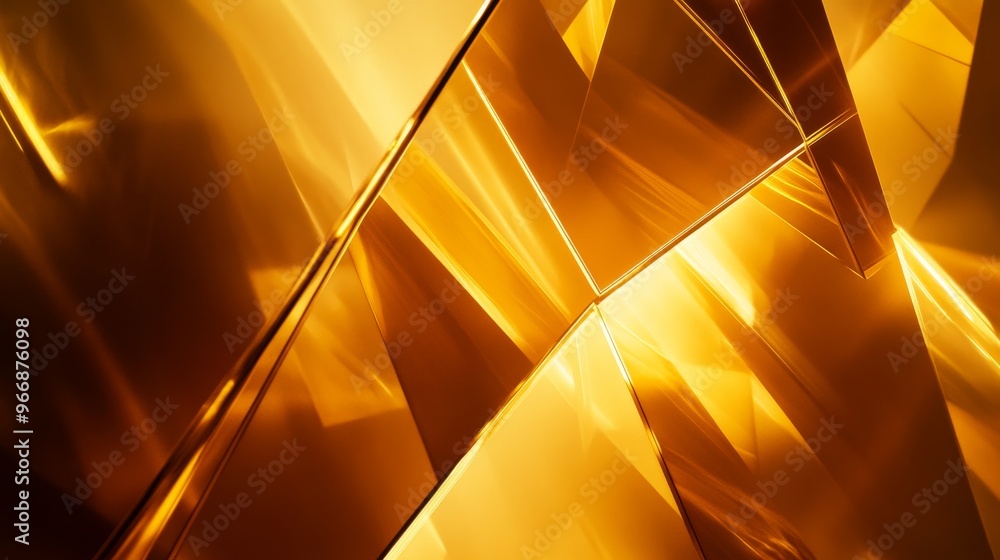 Golden light rays pass through geometric shapes, casting soft ...
