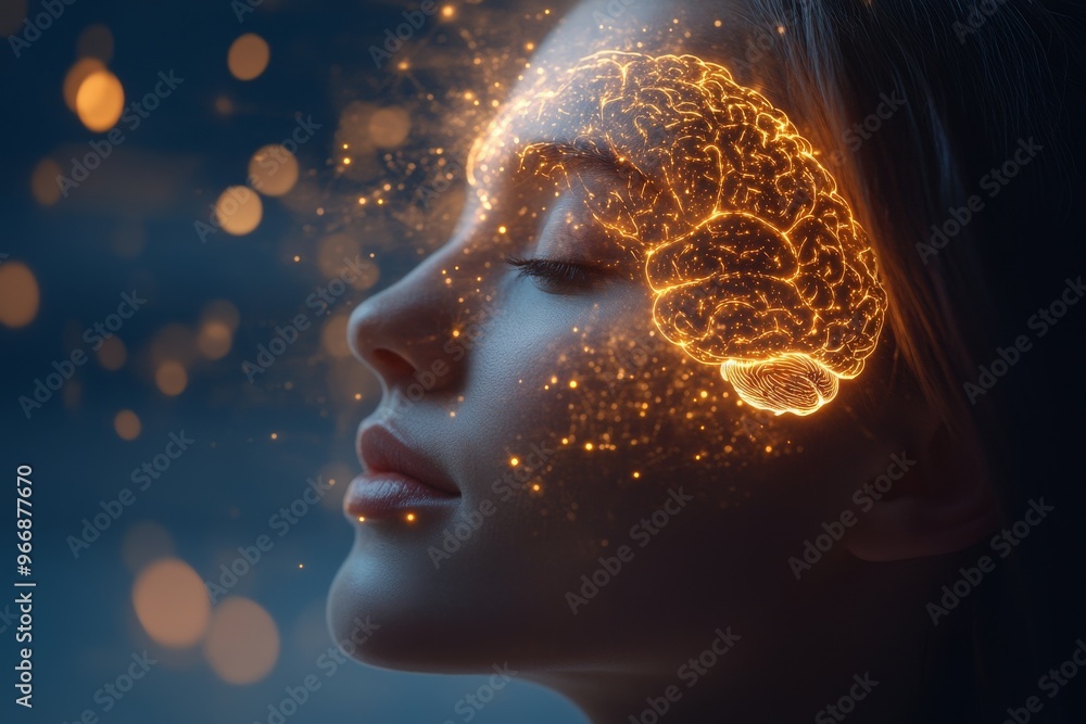 Cognitive map neurocomputation and brainwave oscillation woman with ...