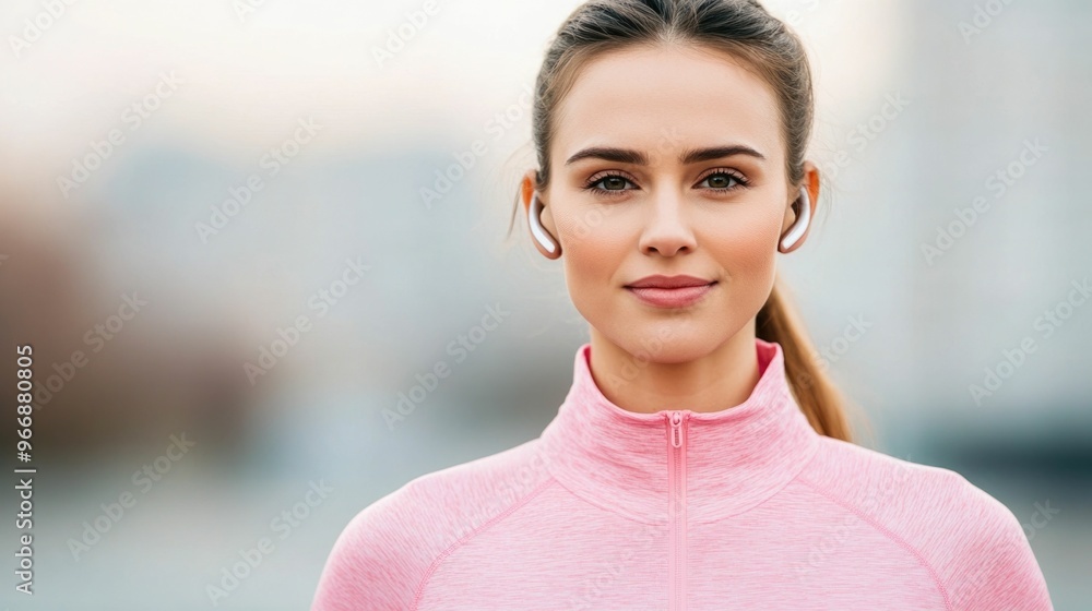 Athletic woman receiving real time running analytics performance data ...