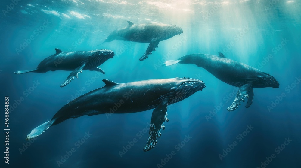 Humpback whales engaging in complex marine behavior communicating with ...