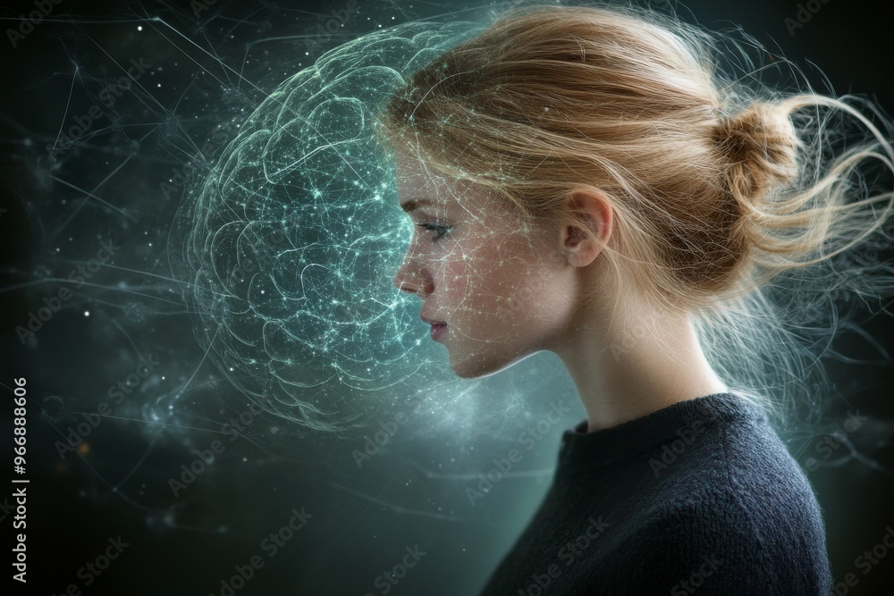 Cortical Synapses Cortical Circuits And Cerebral Lateralization Woman Looking At Abstract Brain