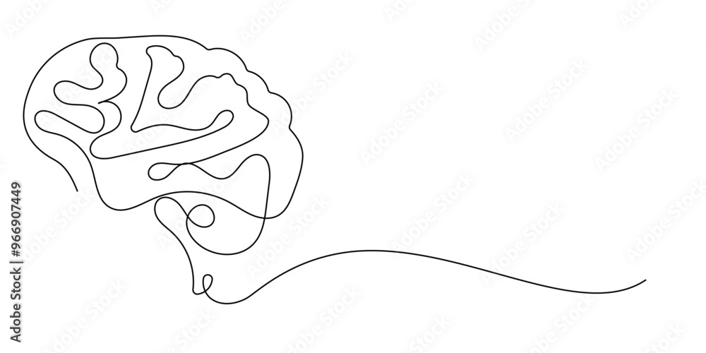 continuous line drawing of brain.one line drawing of human brain organ ...