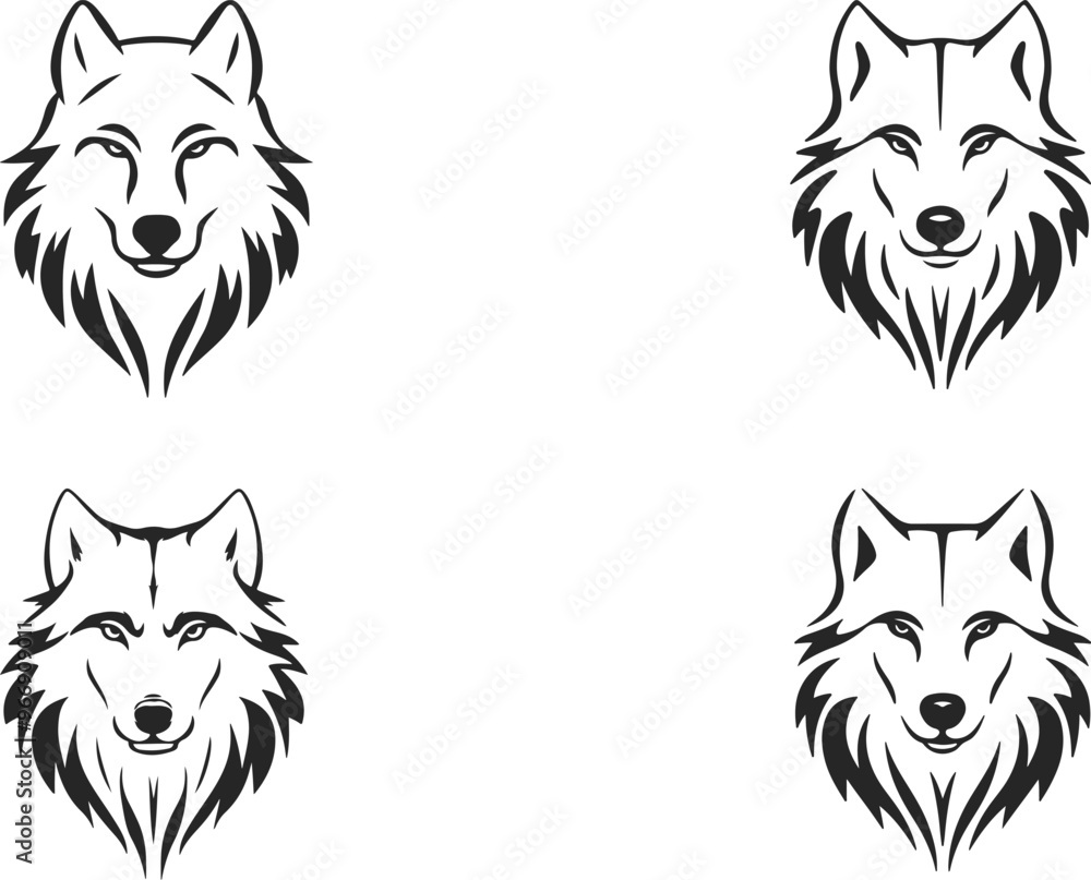 Logo design featuring a set of wolf-themed emblems, with a black wolf ...