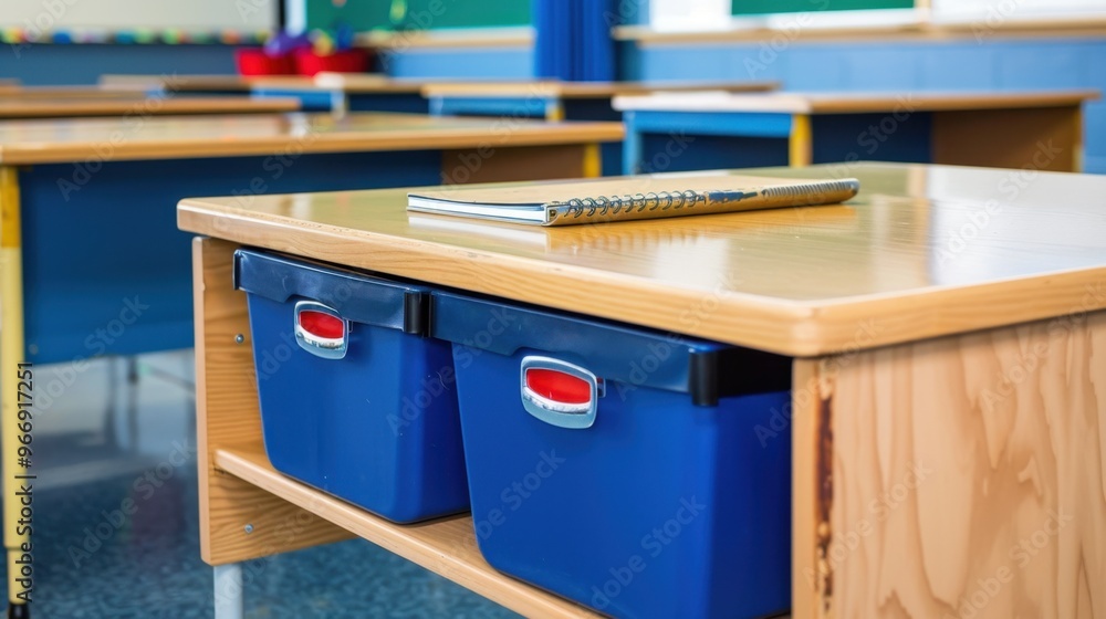 Desks: Workspaces for students, either individual or shared, with a ...