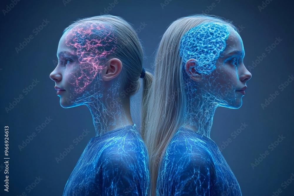 Affection warmth and neural two women facing each other with glowing ...