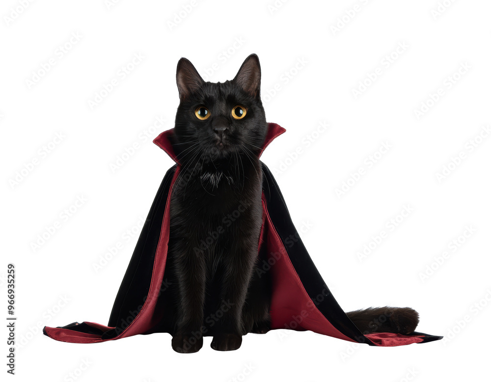 Black cat dress up as vampire costume wearing black cape in halloween ...